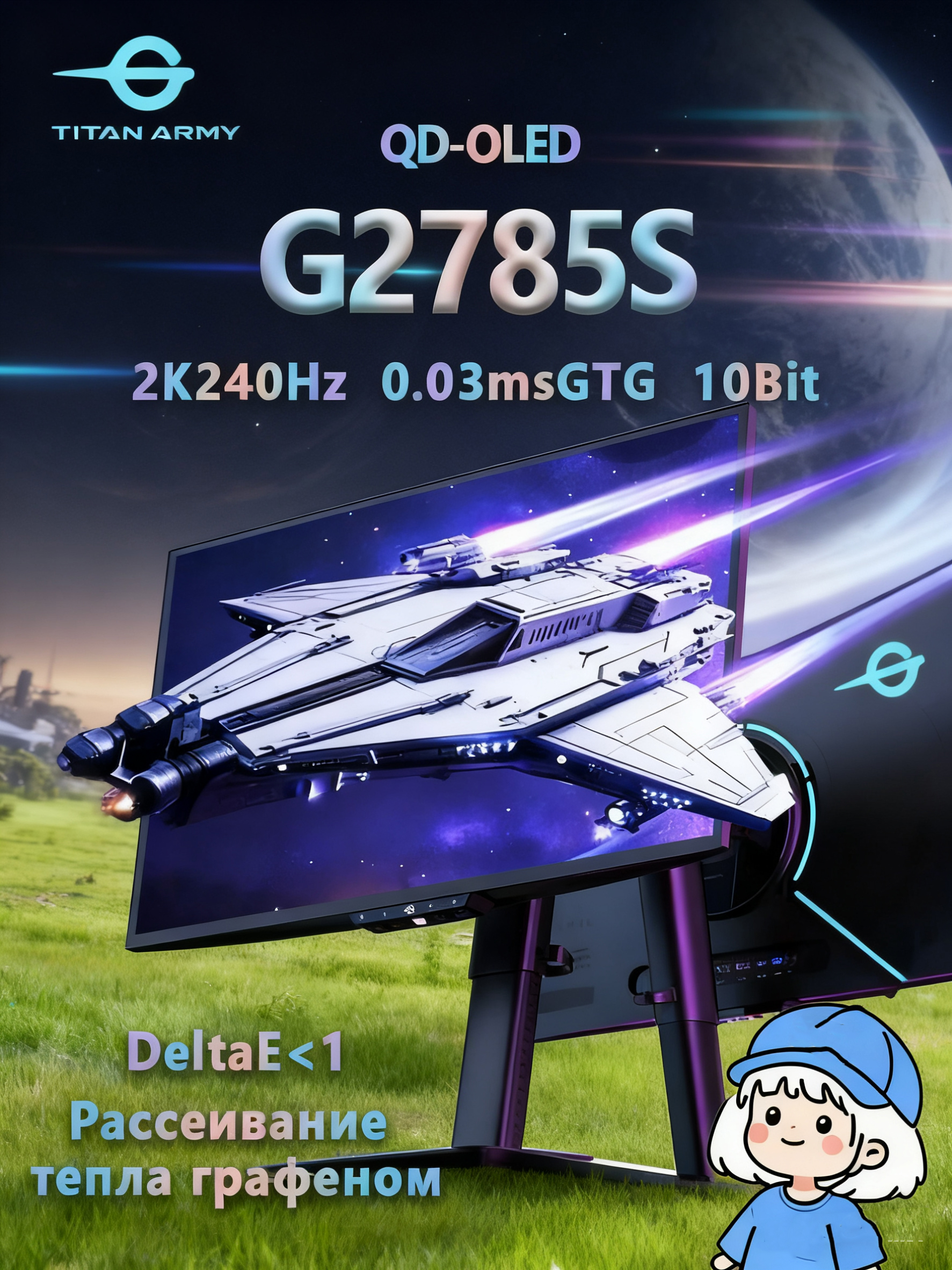 Titan Army 26.5" Монитор G2785S 2K 240Hz 0.03ms QD-OLED 99% sRGB 99% ...