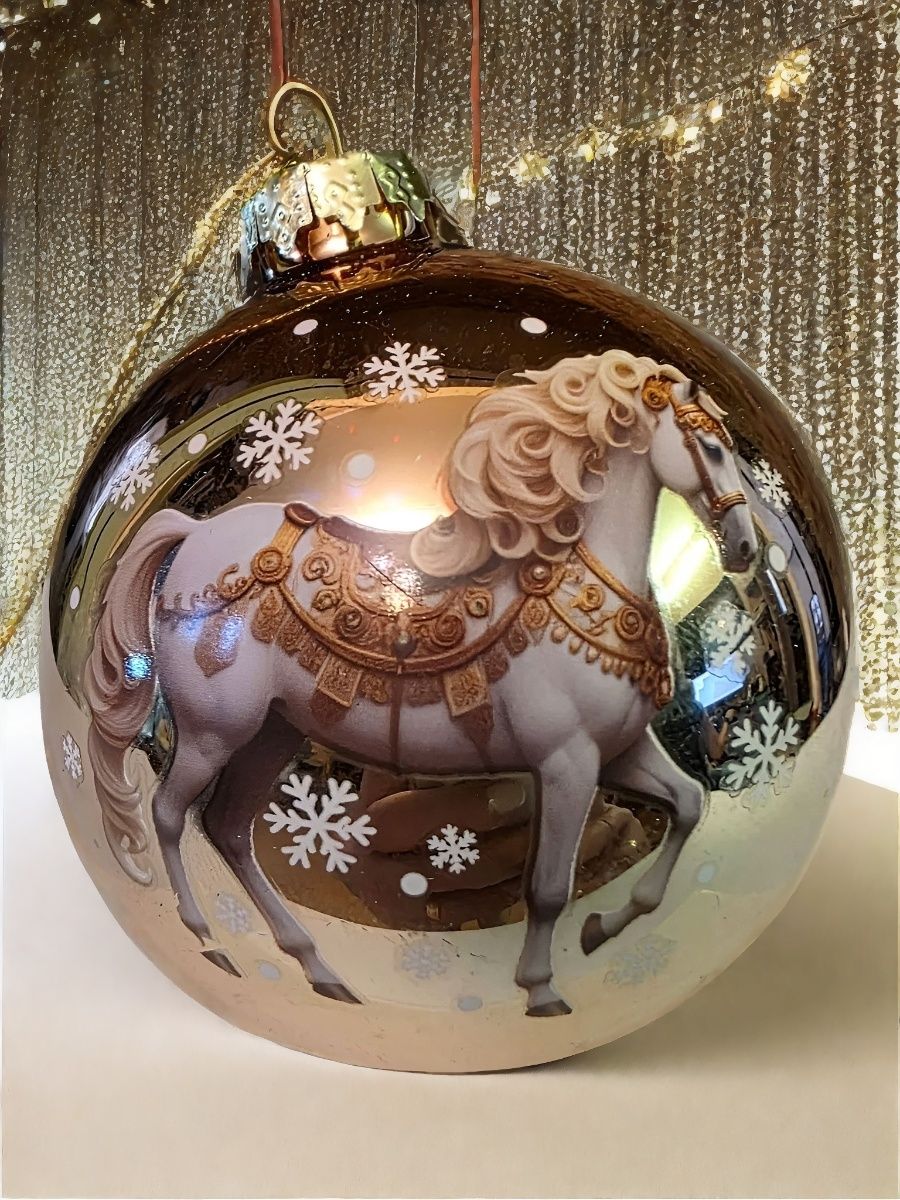 Шар елочный новогодний "Лошадь бежевый с белым" / Шар елочный ...