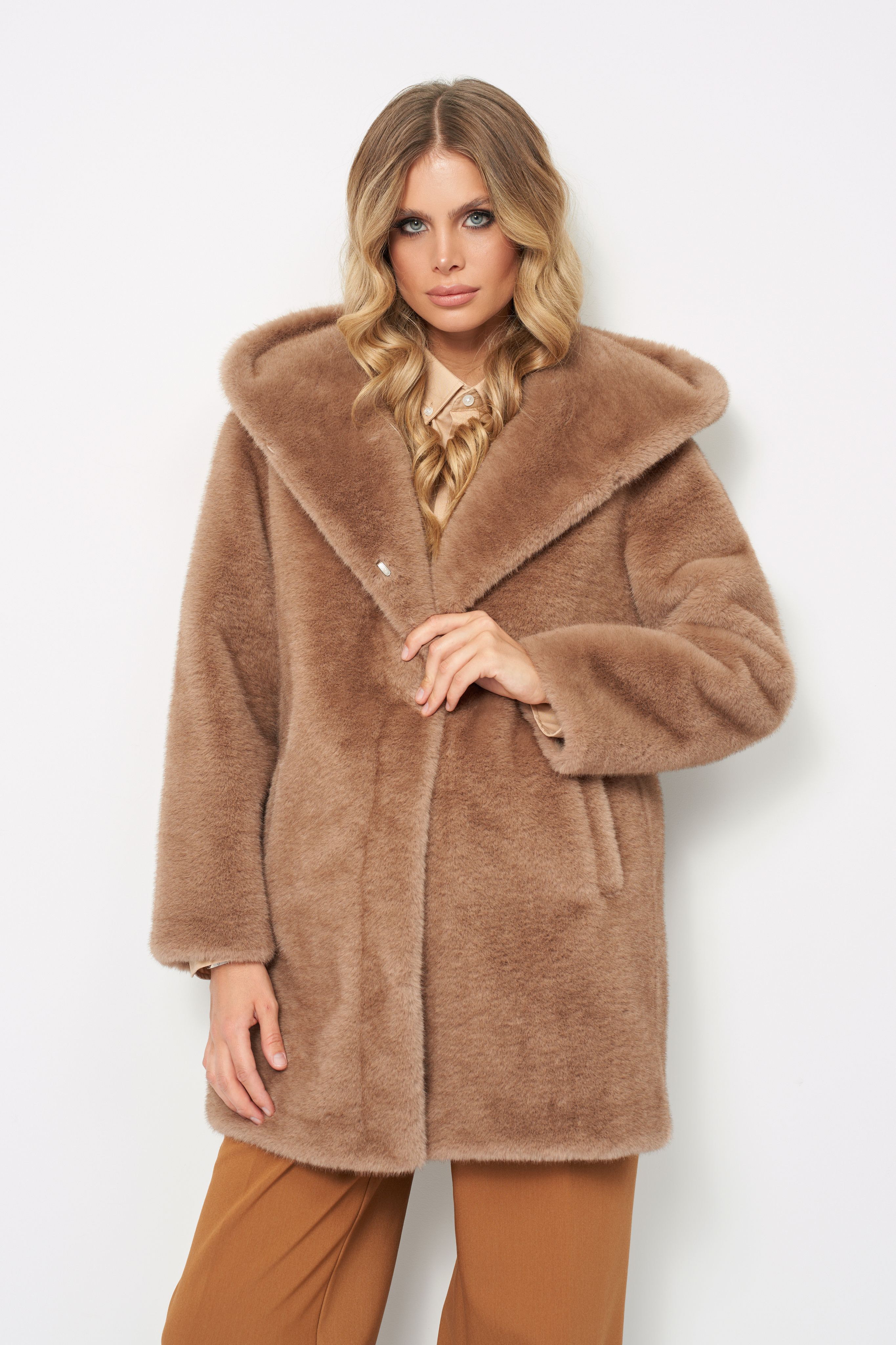 Шуба искусственная Женский ElectraStyle Пояс/ремень, Карманы темно ...