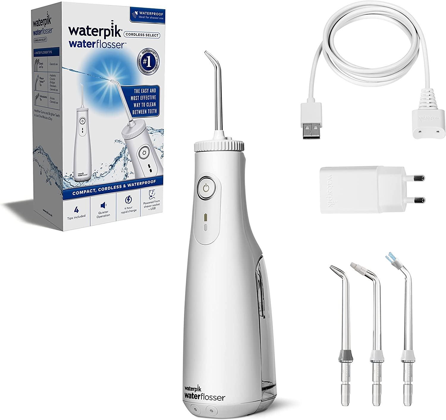 Водонепроницаемый белый беспроводной ирригатор Waterpik Select с ...