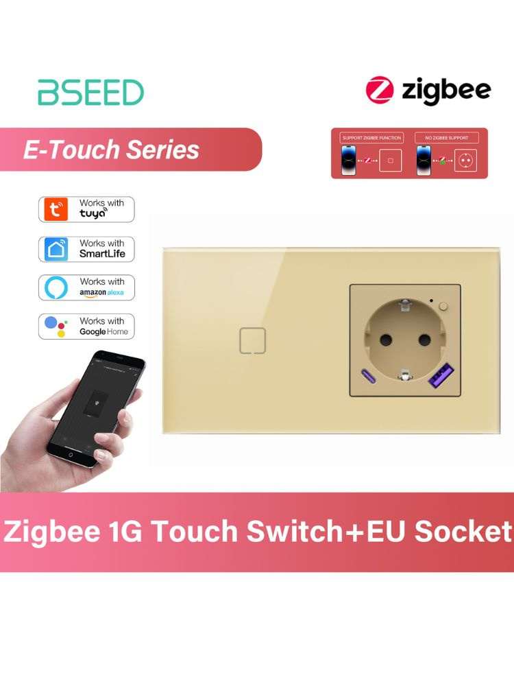 Умный сенсорный выключатель с розеткой , 1 клавиши 1 розетка, ZIGBEE ...