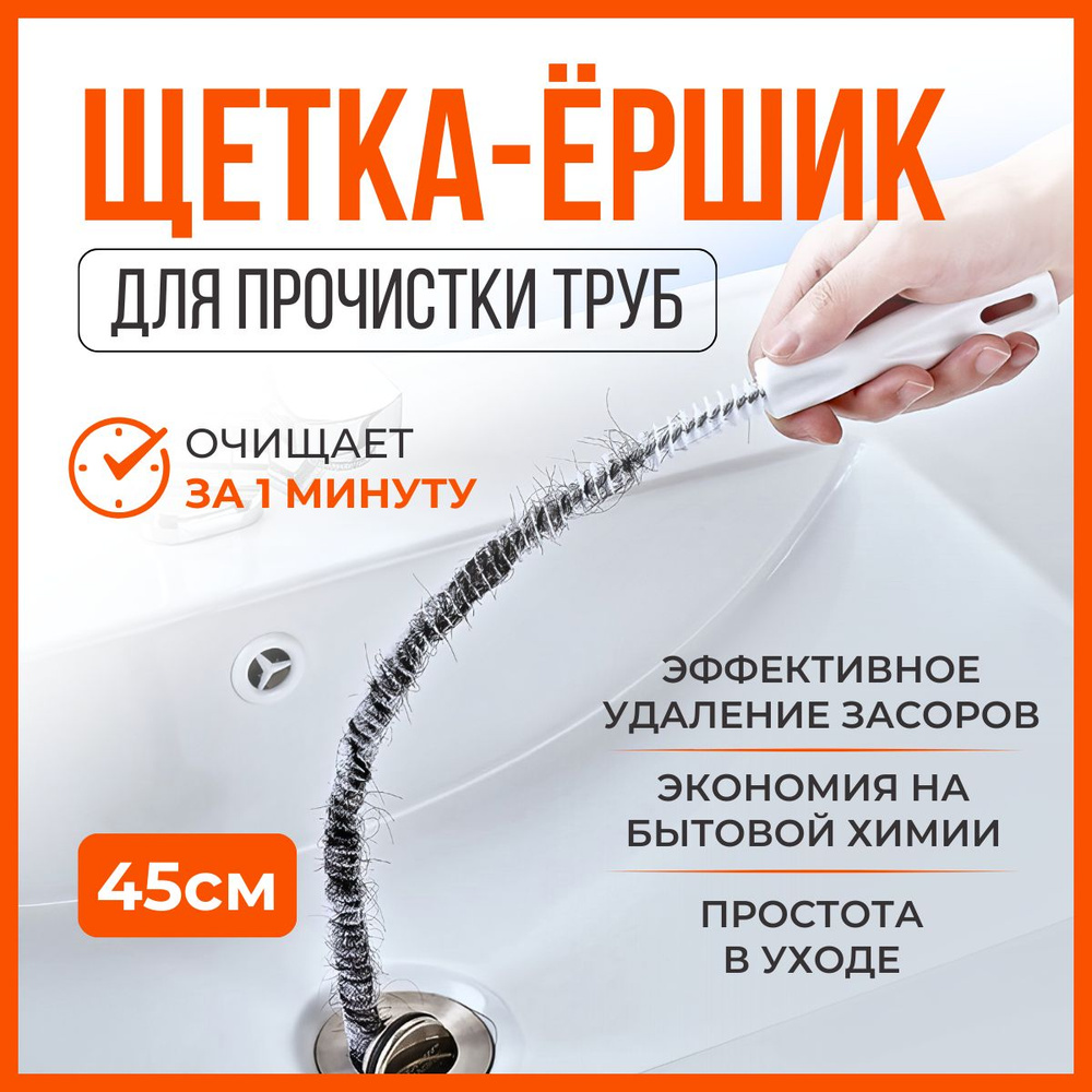 Трос для прочистки труб / Волосогон от засоров ершик / Щетка ершик для ...