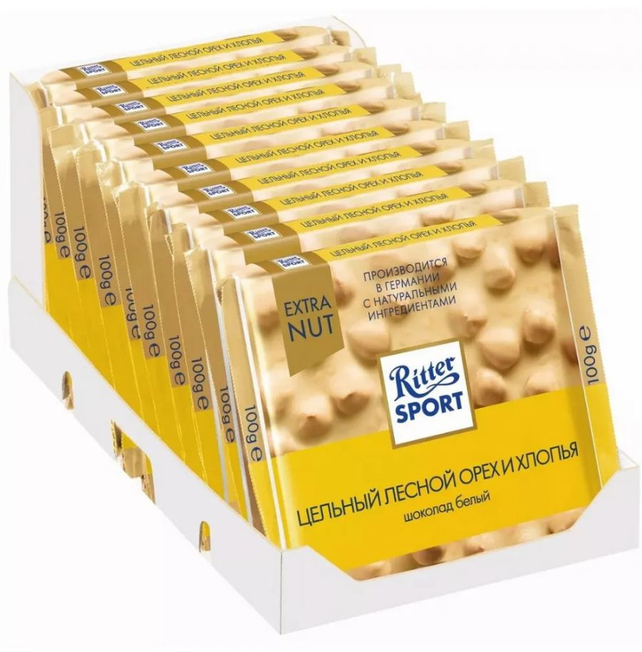 Шоколад Ritter Sport Белый с цельным лесным орехом и хлопьями, 100 гр ...