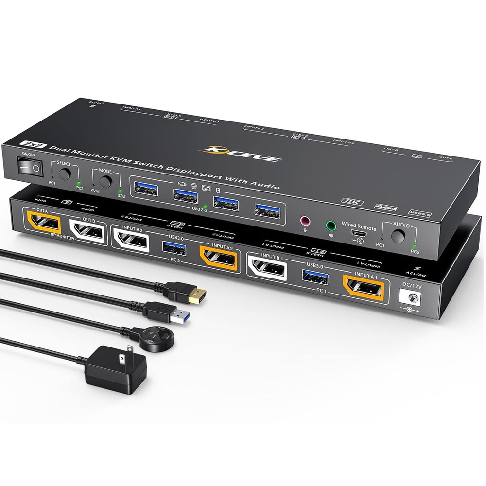 Переключатель KVM Switch AVE DPA-27 (2PC, Dual DP 8K 30Hz, USB 3.0 ...