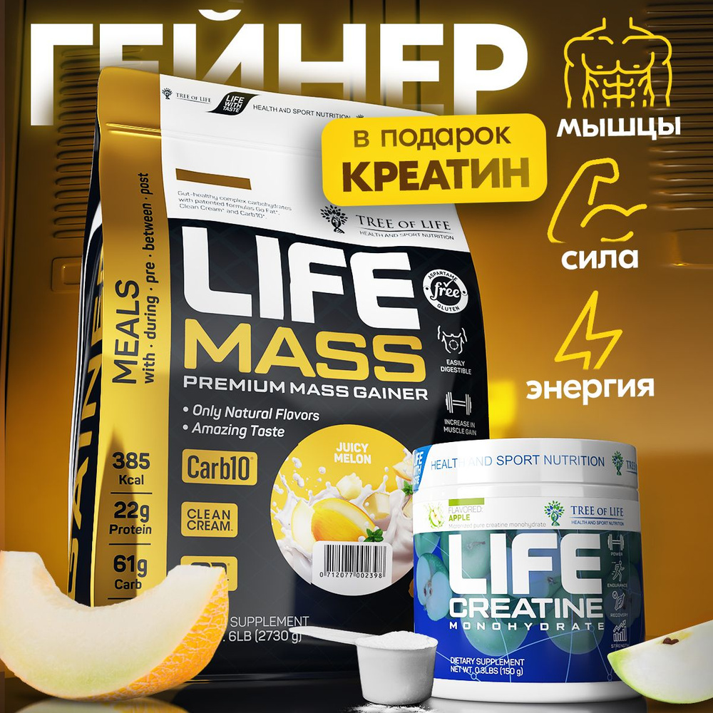 Гейнер Tree of life 6LB Дыня + Креатин моногидрат 150 грамм / Комплекс ...