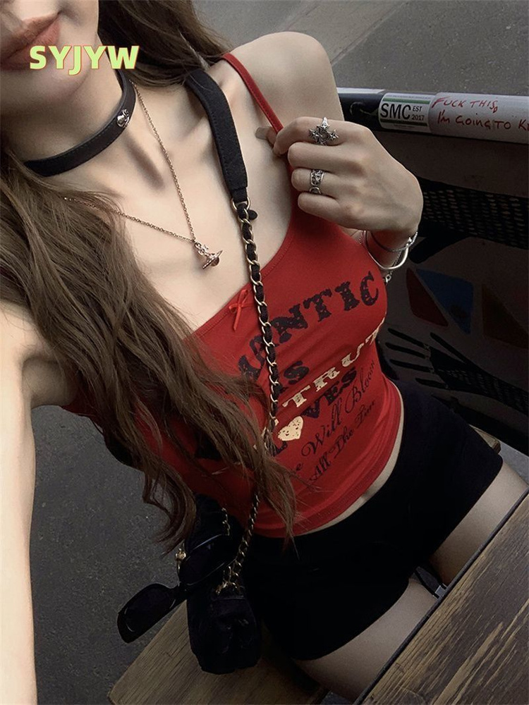 Топ Женский SYJWY красный, размер 40 Хлопок Бретельки Повседневный Китай купить c доставкой на ...
