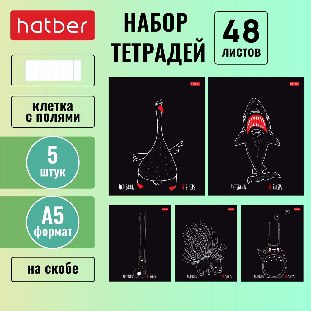 Набор тетрадей Hatber 5 штук/5 дизайнов 48 листов, в клетку на скобе -Нескучные герои- купить на ...