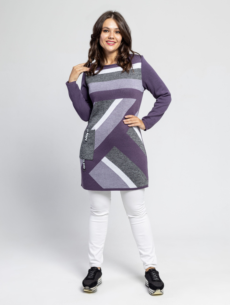 Туника Женский BONADI Повседневный Длинный Трикотаж баклажановый Карманы, размер 58 Беларусь ...