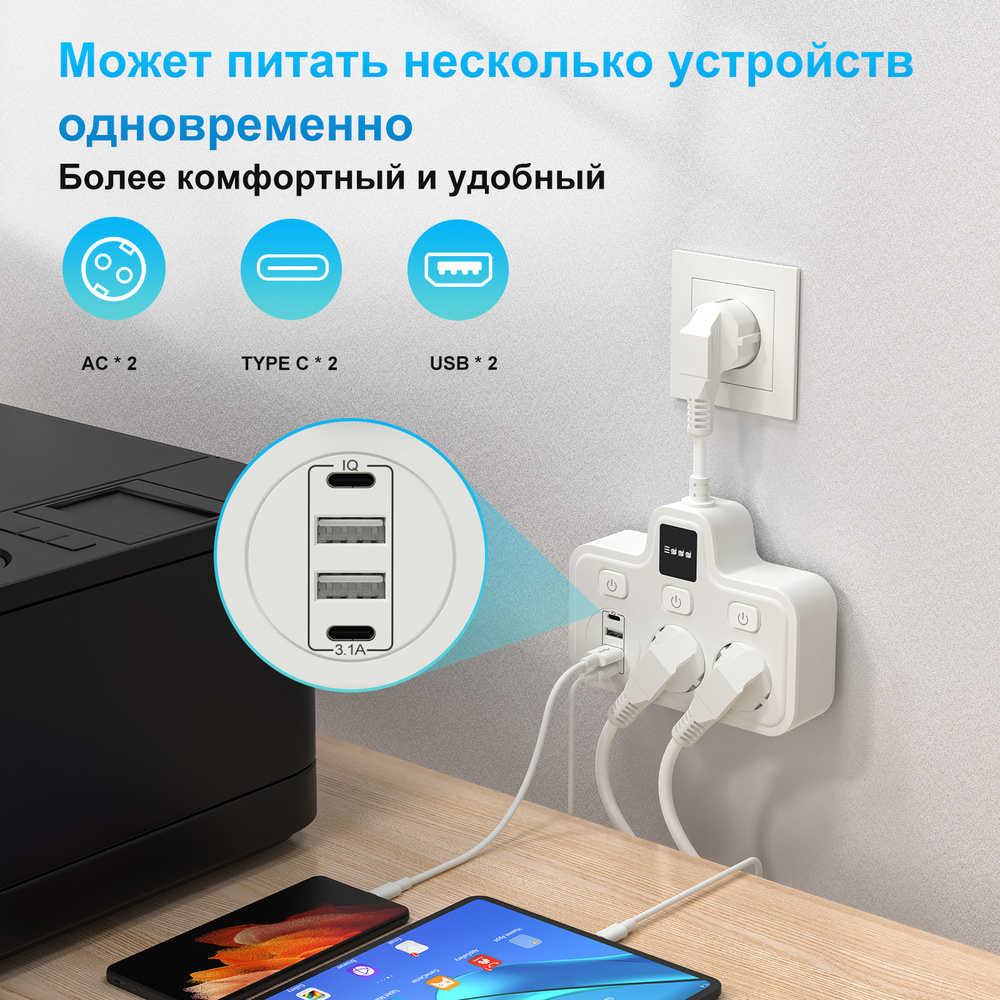 Розетка европейского стандарта с 2 отверстиями (с подсветкой сенсорного ...