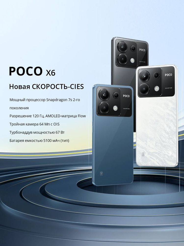 Смартфон Poco P0C0 X6 256 ГБ 12 ГБ Синий 6.67 OLED/AMOLED P0C0 X6 5G ...