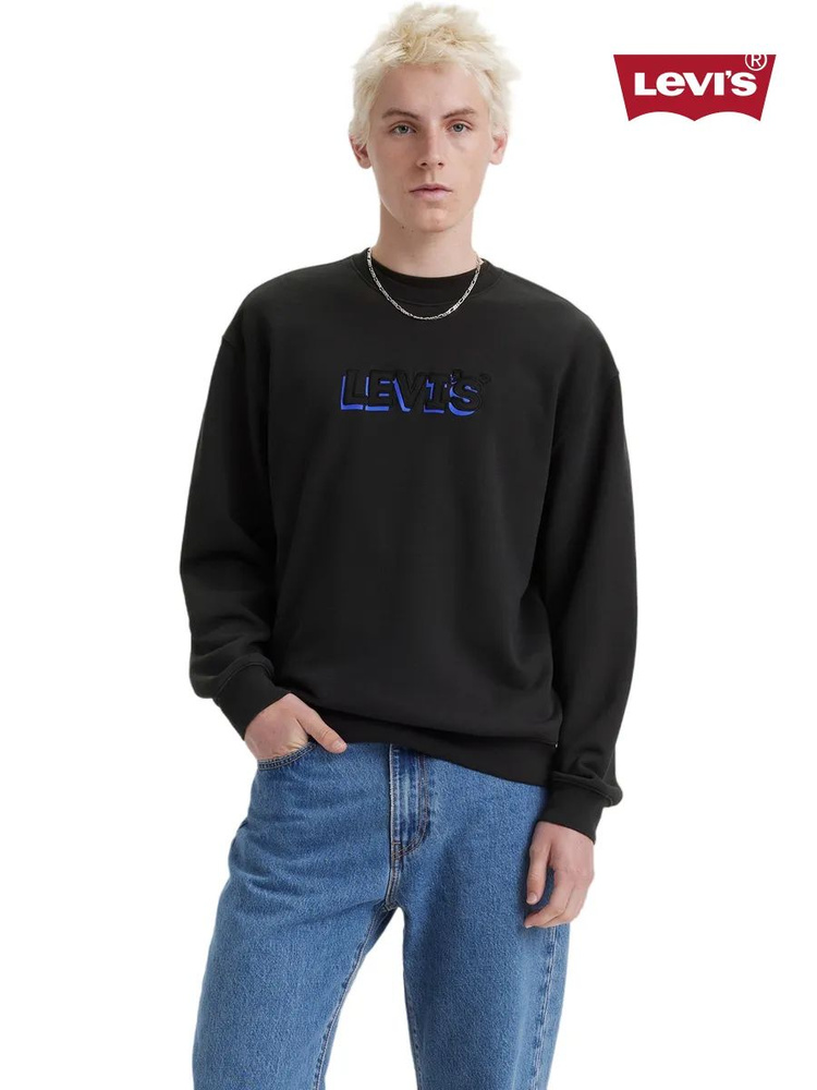 Свитшот Мужской Levi's черный Хлопок, размер 46, 48 Длинный Логотип Пакистан купить c доставкой ...