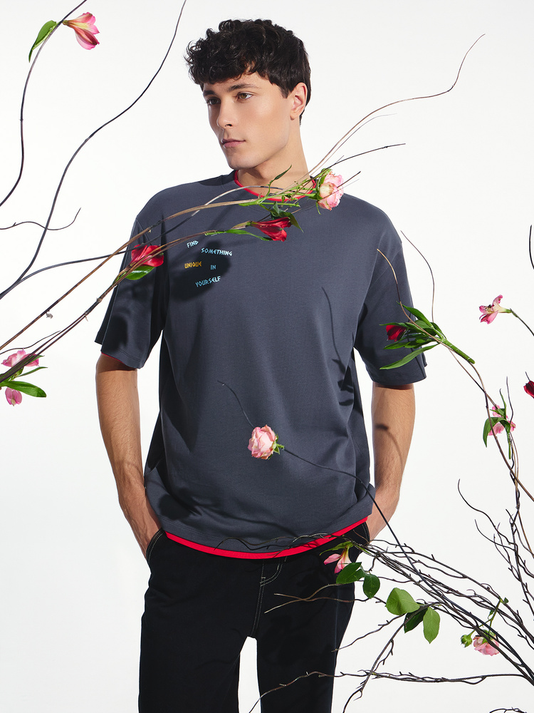 Футболка Мужской Mark Formelle серый Короткий, размер 54 Кулирная гладь Разноцветный оверсайз ...