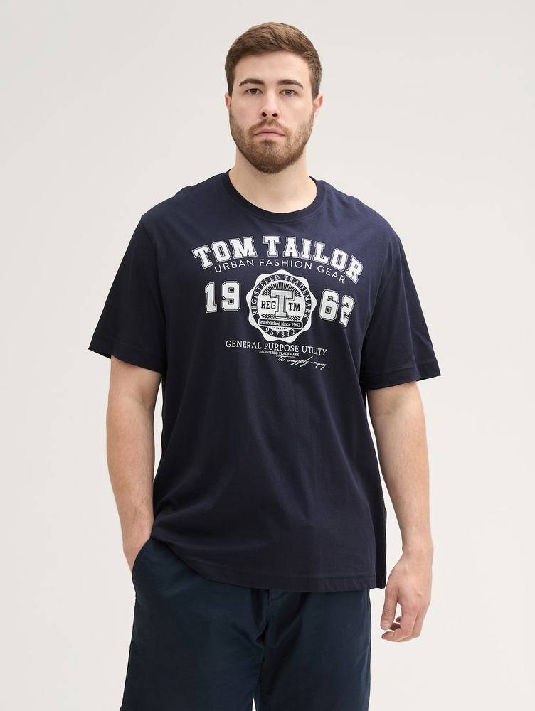 Футболка Мужской Tom Tailor синий кобальт Средний, размер 58 Хлопок Логотип полуприлегающий ...