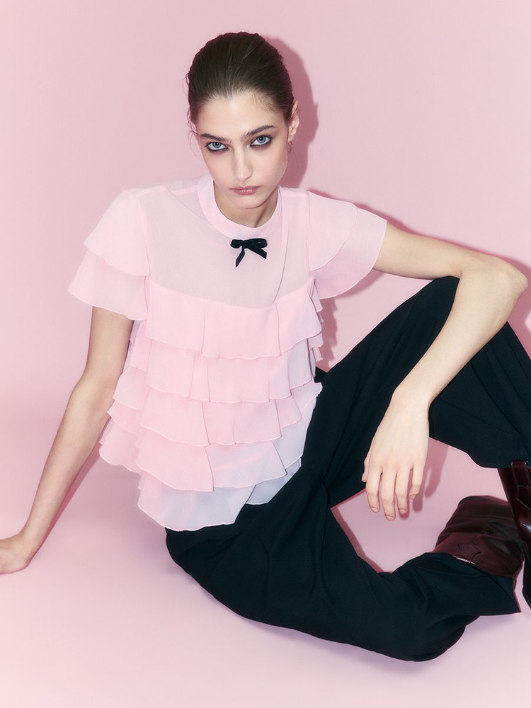 Блузка Женский Befree розовый Шифон Однотонный, размер 42 свободный ...