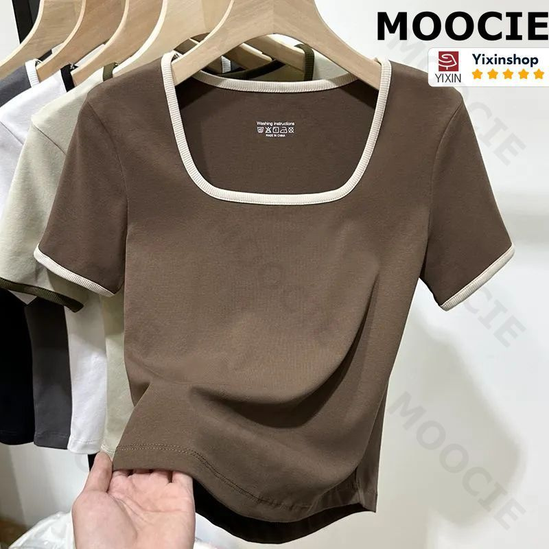 Футболка Женский MOOCIE кофе Короткий, размер 50 ABS пластик Однотонный, Другое Домашний Китай ...