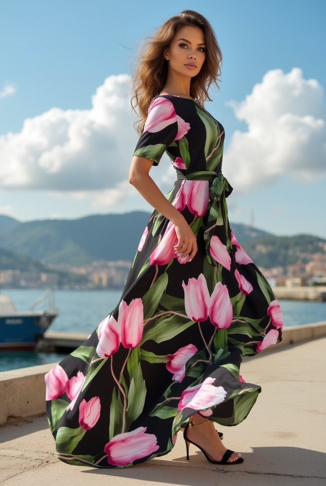 Платье Женский Posh Style черный Повседневный Длинный Вискоза Рюши ...