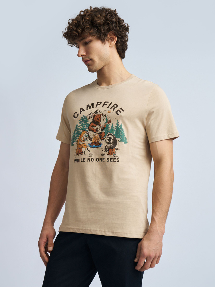 Футболка Мужской Zolla бежевый, размер 56 Хлопок Повседневный Узбекистан, рост 182-188 купить c ...