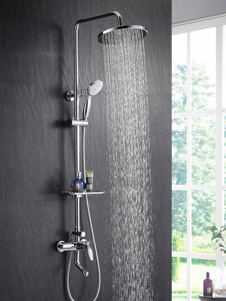 Смеситель для ванны с тропическим душем с регулируемой высотой штанги Lemark Linara LM0462C ...