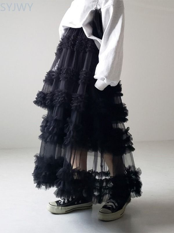 Юбка Женский SYJYW черный Полиэфирный шелк в складку, размер 48 Макси Лето купить c доставкой на ...