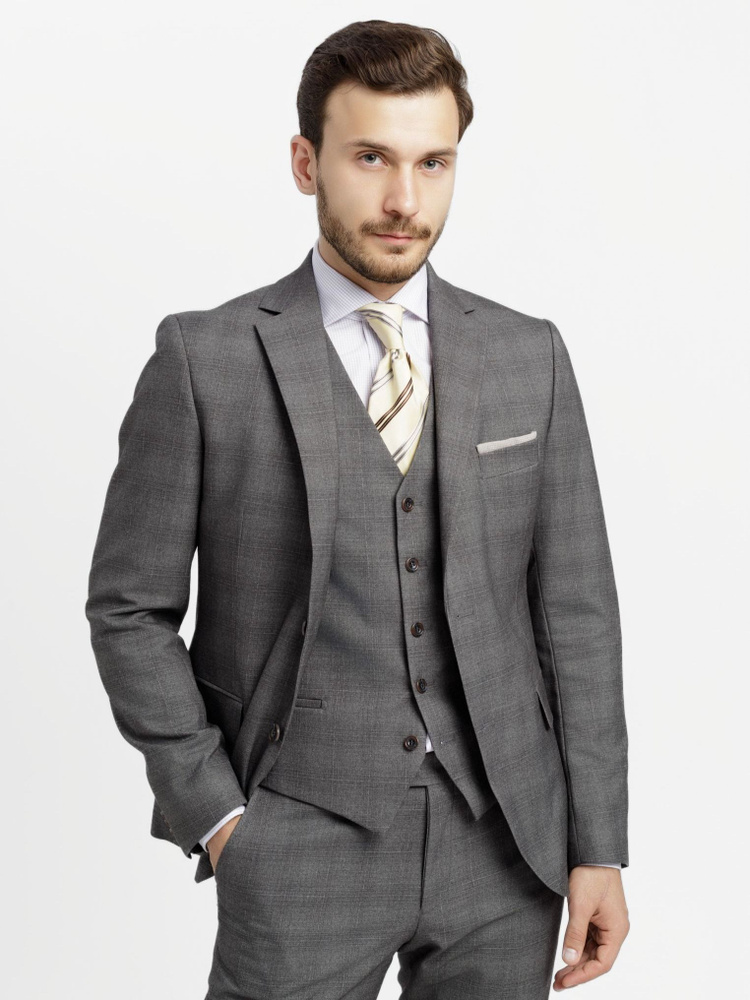 Костюм классический Мужской BLACK MOTTE Офисный/школьный тройка серый, графит, размер 48 Вискоза ...