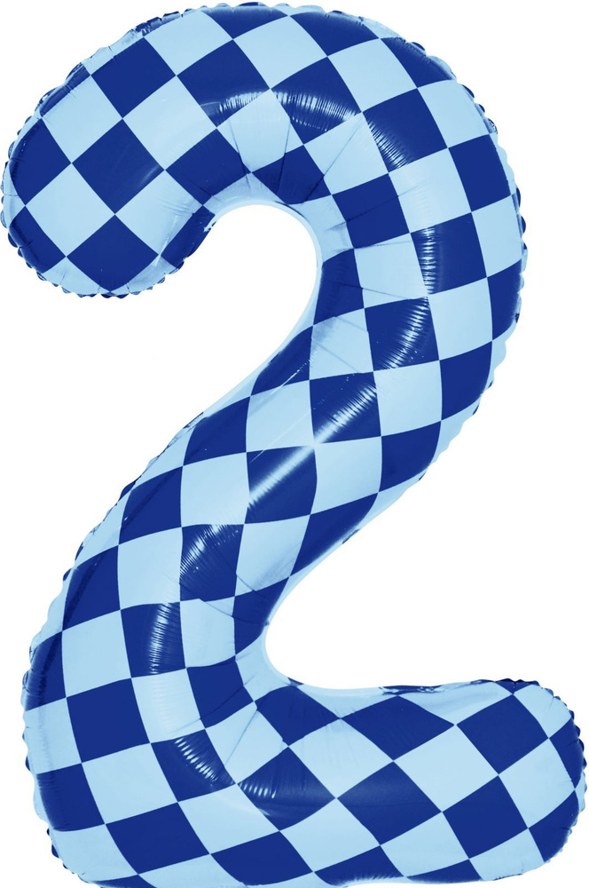 Шар воздушный Falali фольгированный 34", 86 см Цифра 2, Клеточки, голубой-синий купить c ...