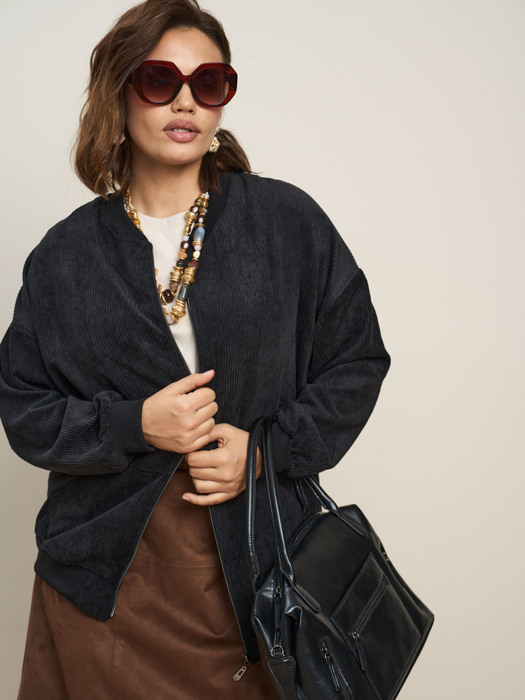 Пиджак Женский SPARADA черный, размер 56, 58 Вельвет оверсайз Длинный Повседневный Молния, рост ...