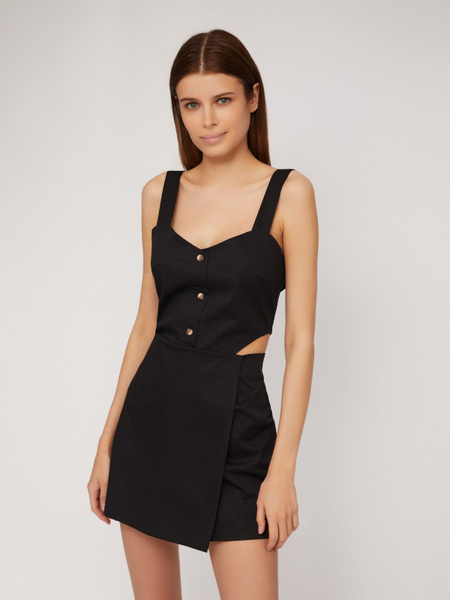 Комбинезон Женский Zolla, размер 42, рост 164-176 черный Лето Повседневный Хлопок, Эластан Без ...