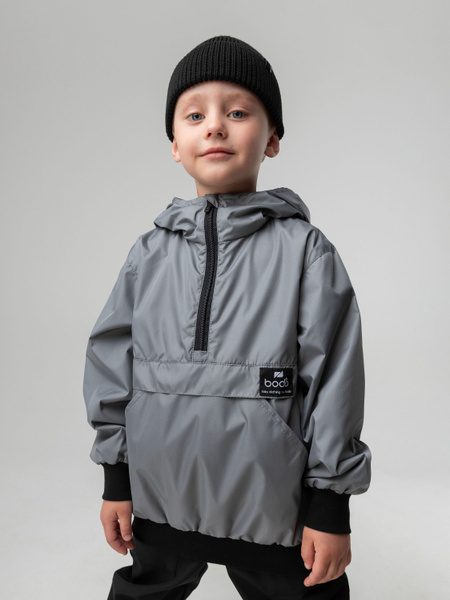 Ветровка Мальчики, Девочки BODO Капюшон, Манжеты серый капюшон Дюспо, размер 116, 122 Длинный На ...