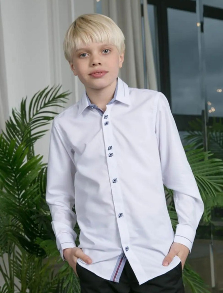 Рубашка Мальчики Brostem белый Длинный Хлопок Однотонный, размер 152 приталенный Пуговицы Россия ...