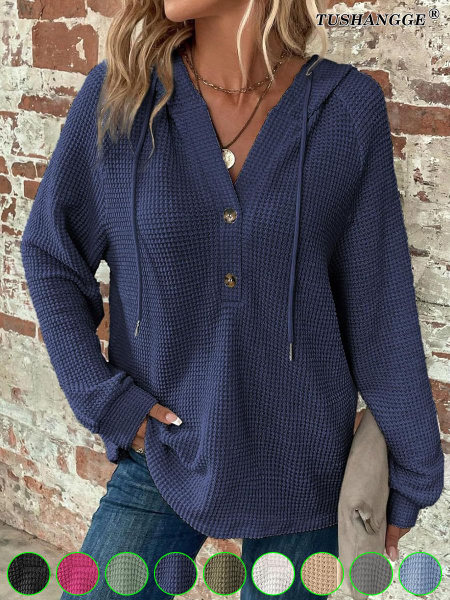 Худи Женский TUSHANGGE Воротник темно-голубой Пуговицы Полиэфирное волокно, размер 50 свободный ...