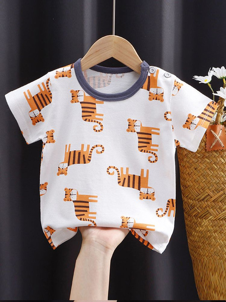 Футболка Мальчики, Девочки BCATON молочно-голубой Короткий, размер 110 Хлопок Анималистический ...