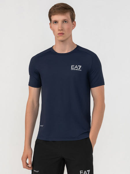Футболка Мужской EA7 темно-синий, размер 52, 54 Полиамид, Эластан Логотип Повседневный Китай ...