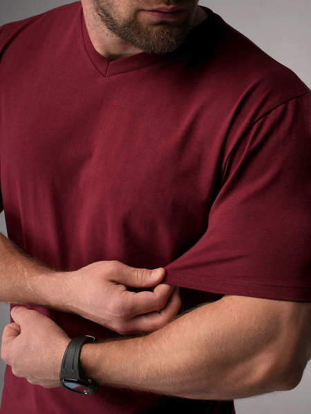 Футболка Мужской Happyfox большие размеры бордовый Короткий, размер 56 Кулирная гладь Однотонный ...