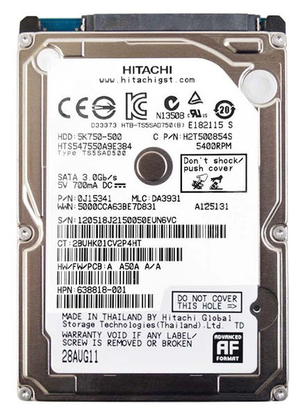 Жесткий диск Hitachi HTS547550A9E384 500Gb 5400 SATAII 2,5" HDD HDD 500 ...