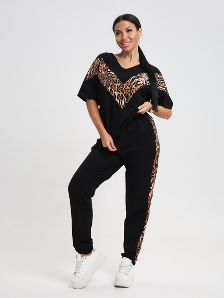 Комплект одежды Женский MIROLINE Повседневный двойка черный, коричневый, размер 58 Футер ...