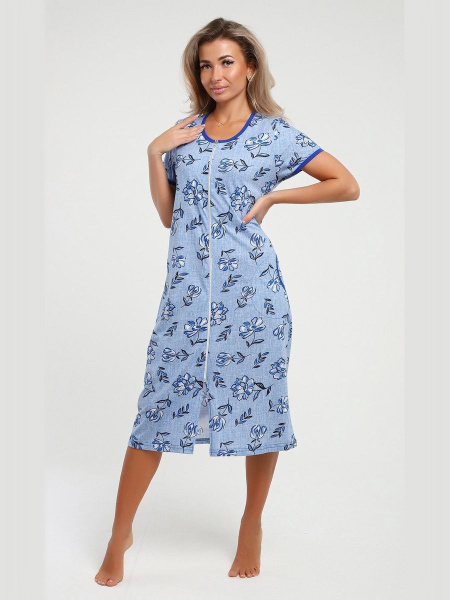 Халат Женский Н-Коллекция голубой, синий Молния Кулирная гладь ...