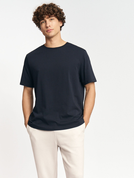 Футболка Мужской Zolla темно-синий, размер 46 Хлопок Повседневный Узбекистан, рост 182-188 ...