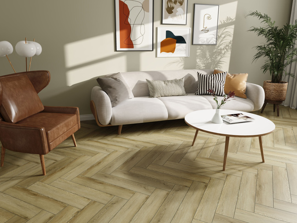 Виниловый ламинат SPC, узор елочки, 620 128 4,5 мм, 1,269 м , Дуб ...