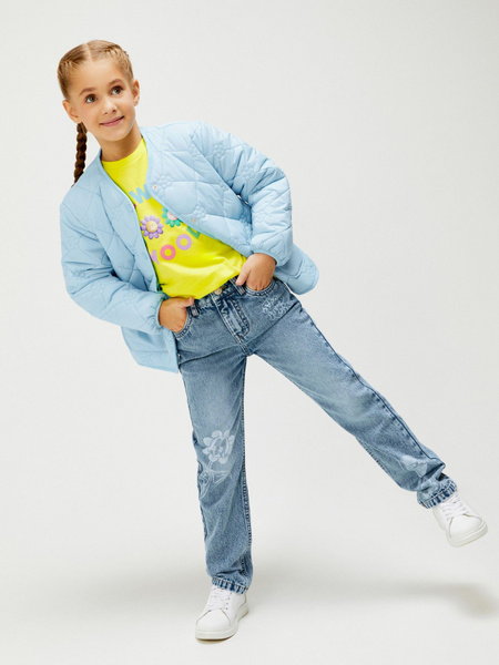 Джинсы Девочки Acoola синий прямые Текстиль, Хлопок, размер 134 прямой Пуговицы, Молния Карманы ...