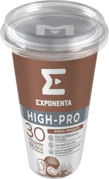 Напиток кисломолочный EXPONENTA High-pro Кокос, миндаль обезжиренный с ...