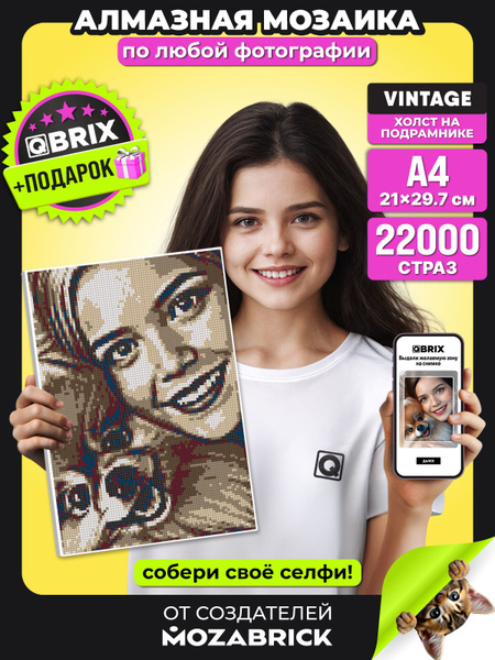 QBRIX Алмазная мозаика по фото на подрамнике 20х30 VINTAGE (А4 ...