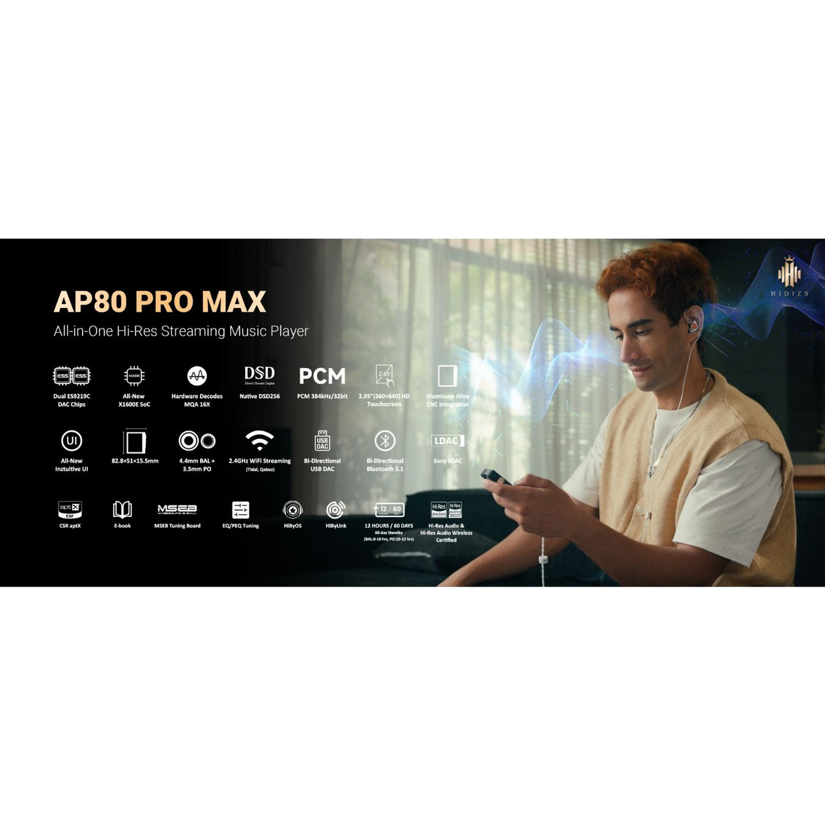 Музыкальный плеер HIDIZS AP80PRO MAX без потерь, портативный MP3-плеер ...