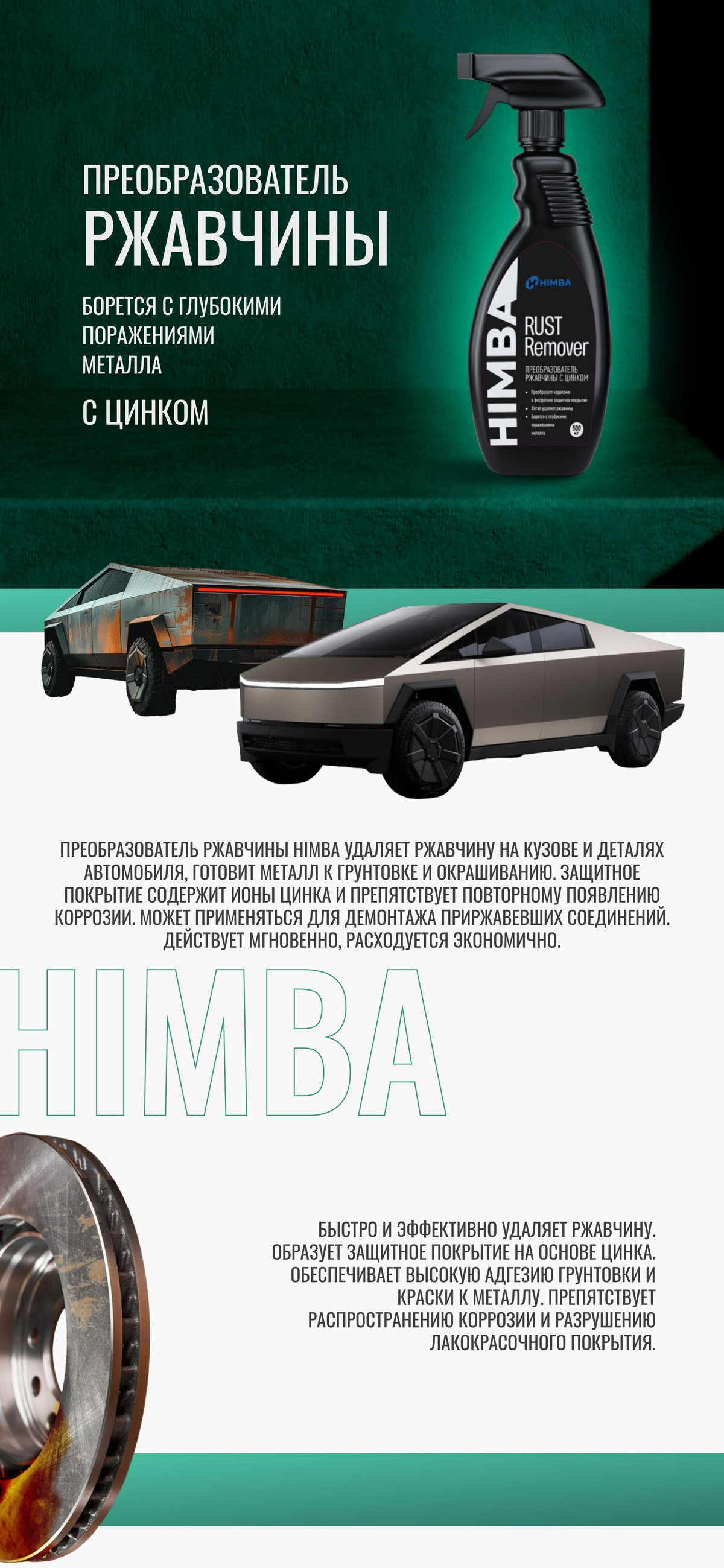 Антикор преобразователь ржавчины для авто с цинком Himba Rust Remover ...