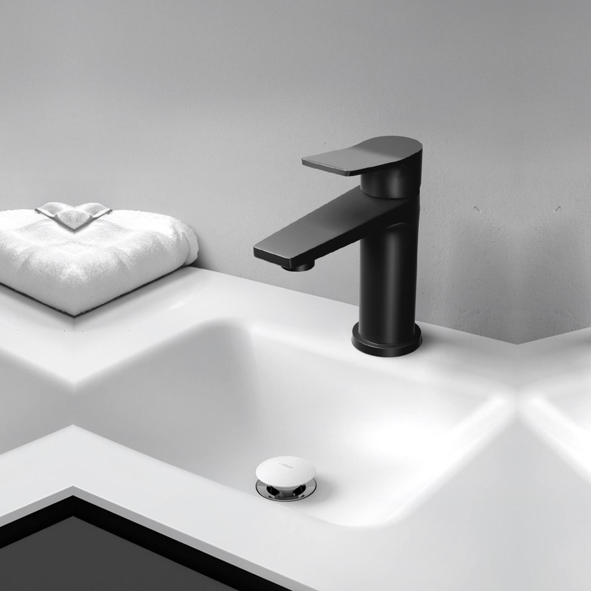 Cмеситель для раковины умывальника AMBERWAY BF2, кран для ванной в раковину черный, латунь, для ...