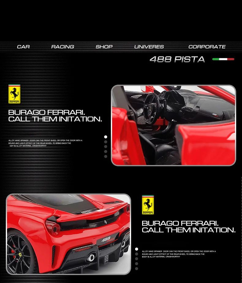 1:24 Ferrari 488 GTB LaFerrari Roma Supercar Metal Model Toy, коллекции ...