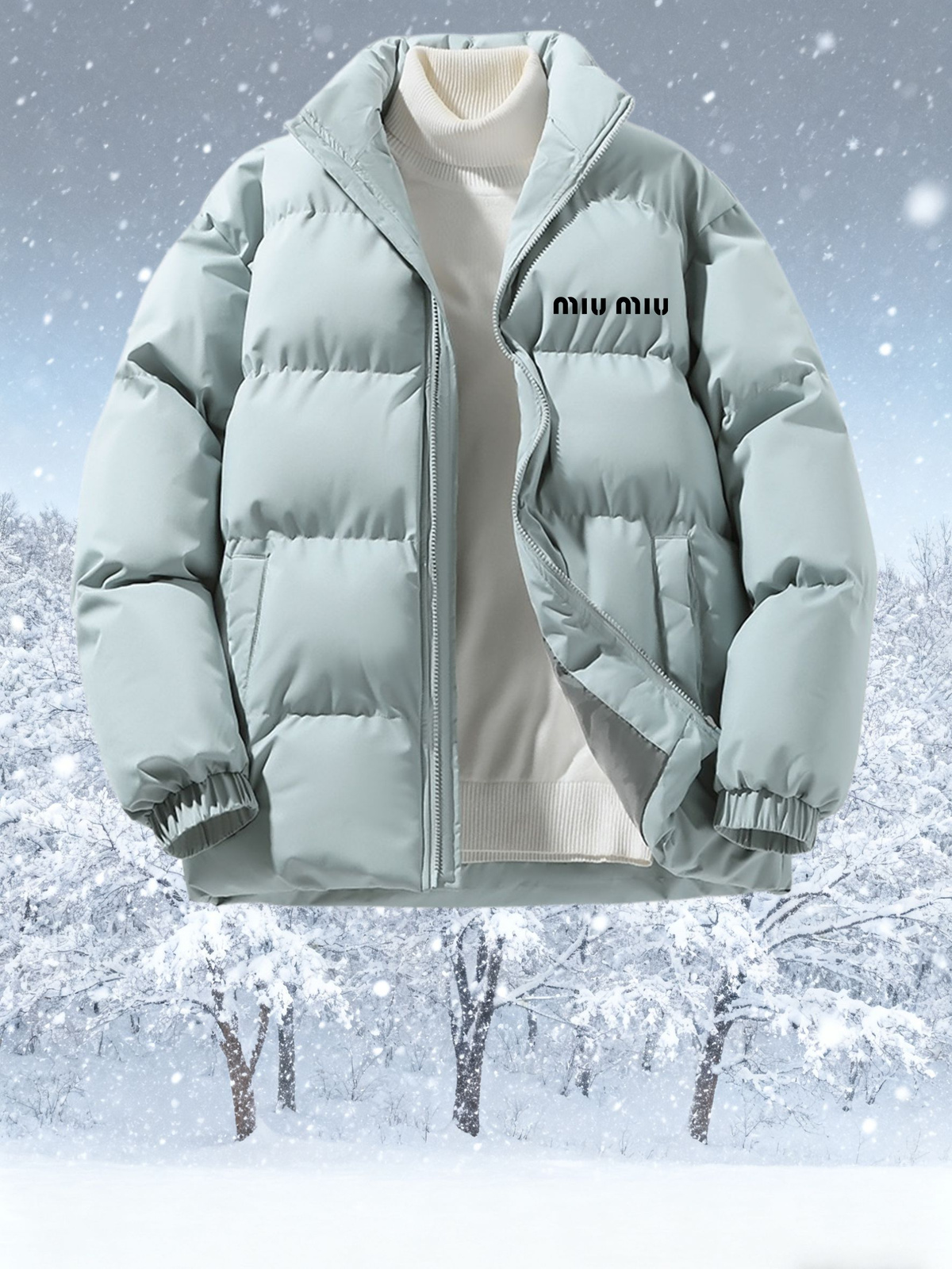 Пуховик Мужской Женский Miu Miu Карманы черный лацканы Искусственный пух размер 50 Длинный