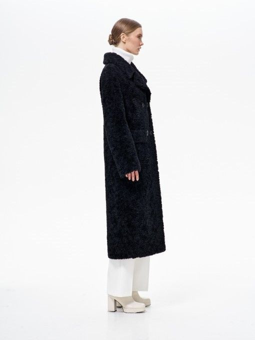 Шуба искусственная Женский Vira Plotnikova черный английский воротник Овечья шерсть Длинный ...