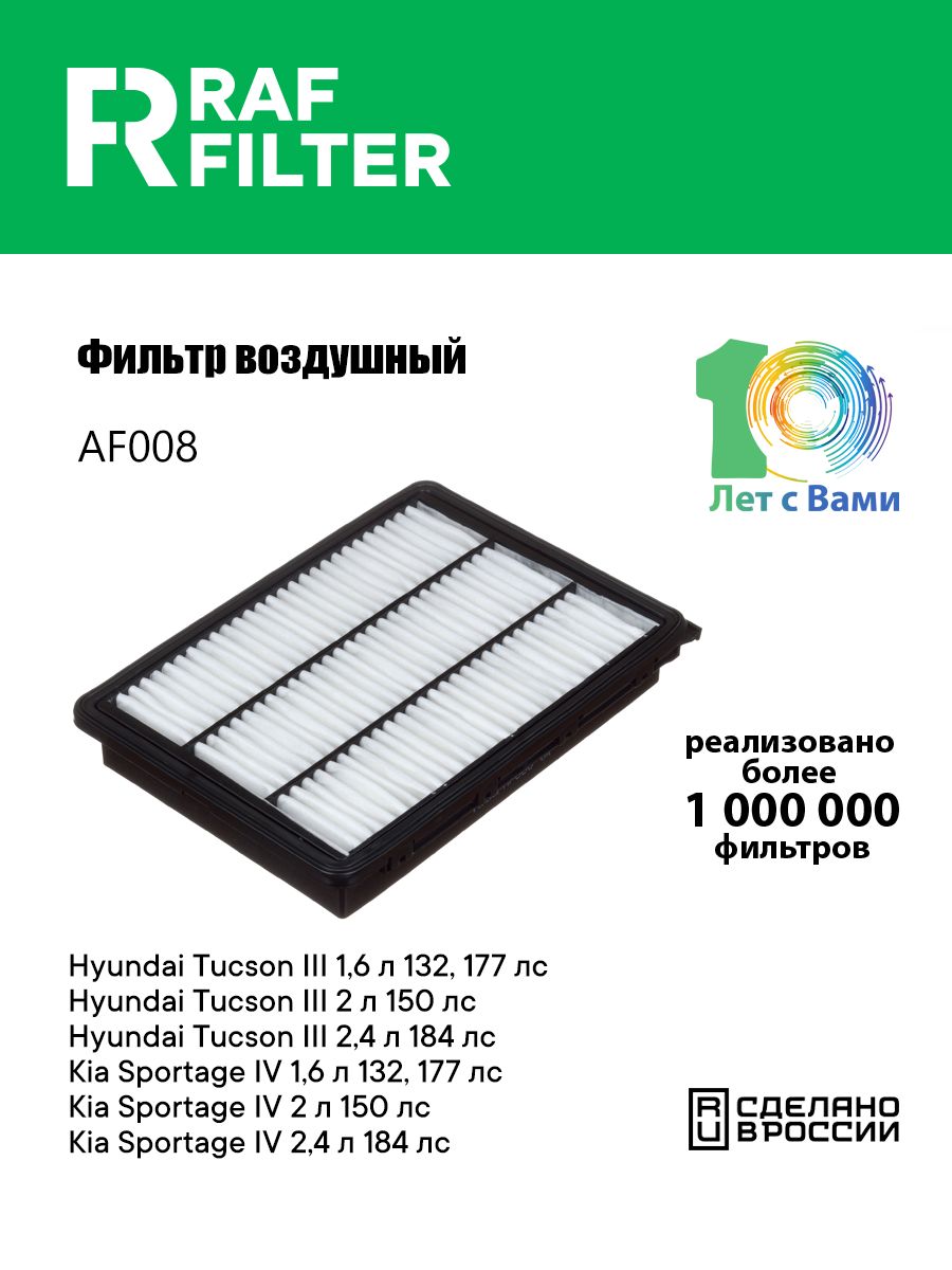 Фильтр воздушный RAF Filter AF008 для HYUNDAI Tucson III (TL), KIA ...