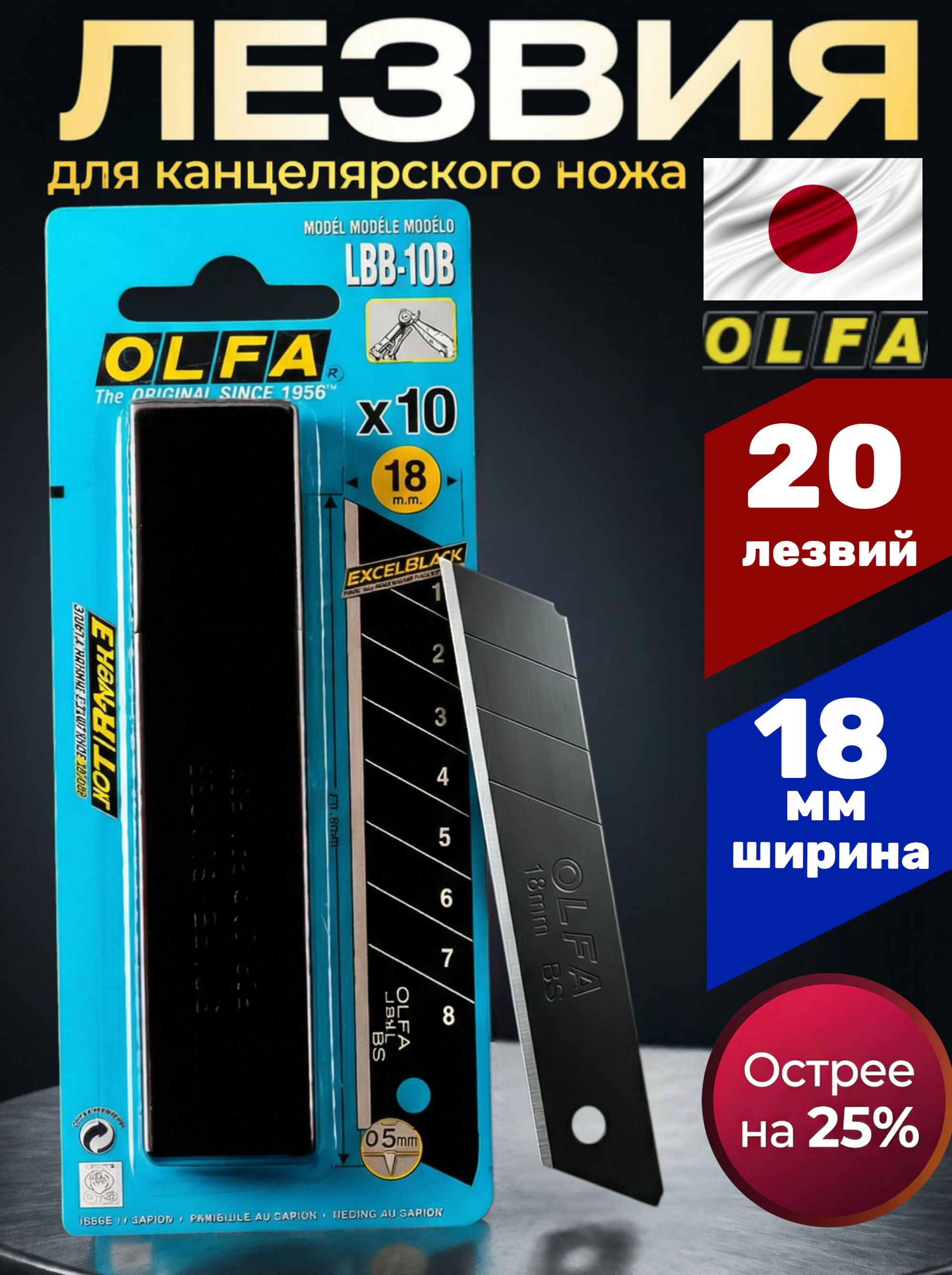 Лезвия для канцелярского ножа OLFA BLACK MAX 18 мм, строительных ножей ...