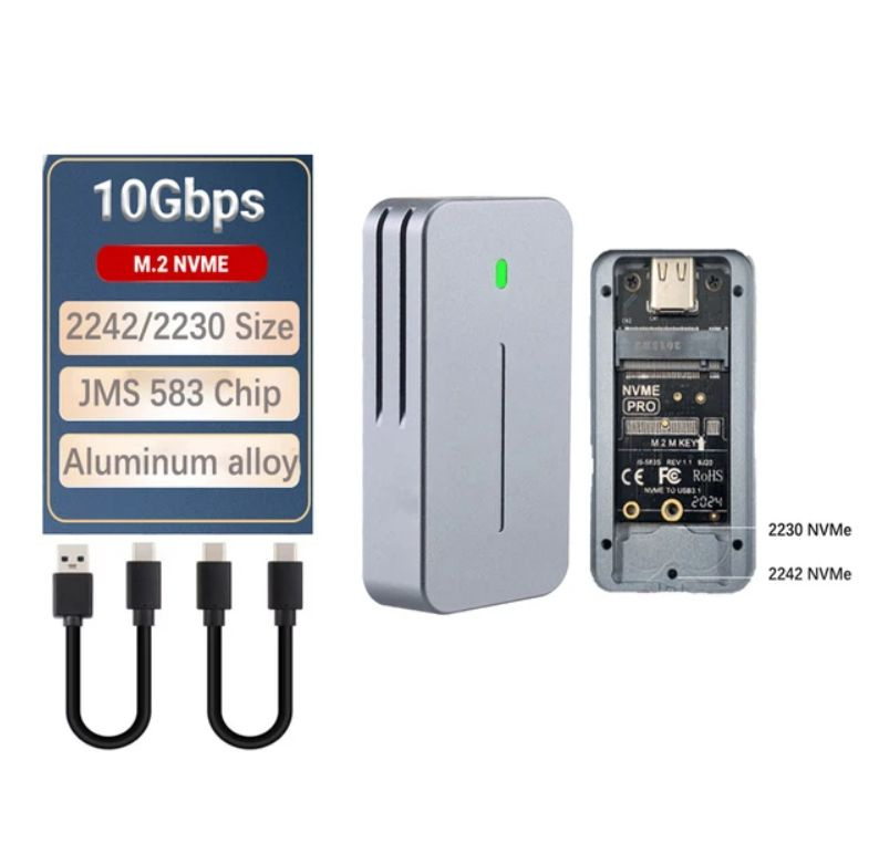 Мини внешний портативный бокс M.2 NVMe 2230 2242 SSD mini grey metall ...